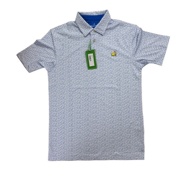 Masters Kids Youth White Tech Polo with Blue Outline Map Logo Pattern ...